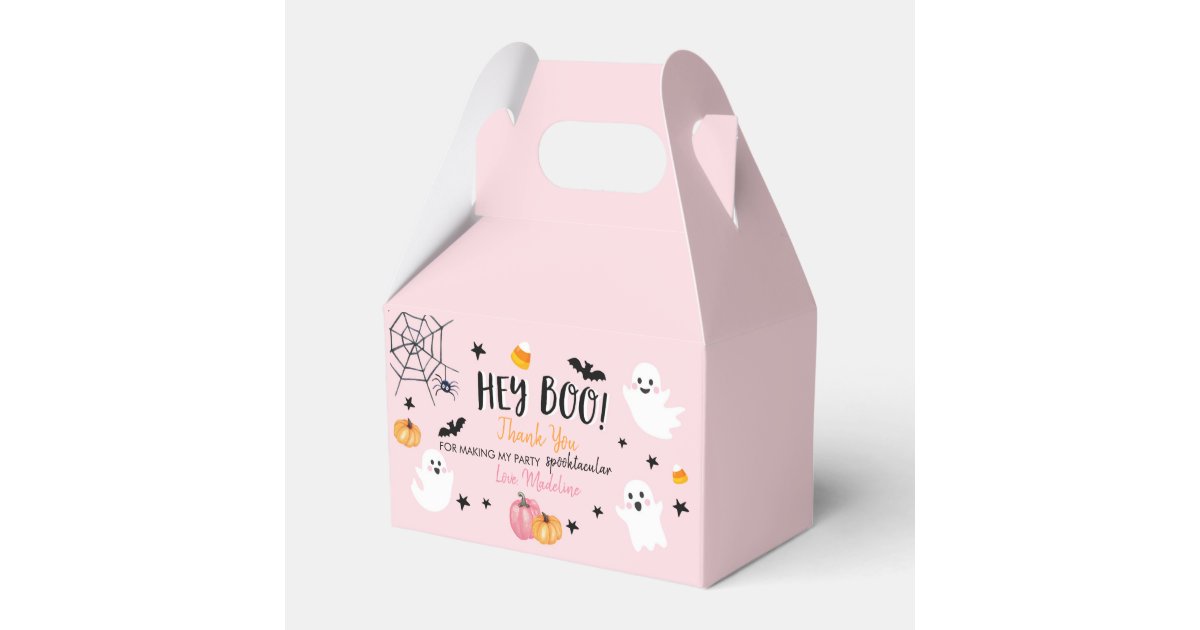Pink Halloween Ghost Hey Boo Birthday Party Girl Favor Boxes | Zazzle