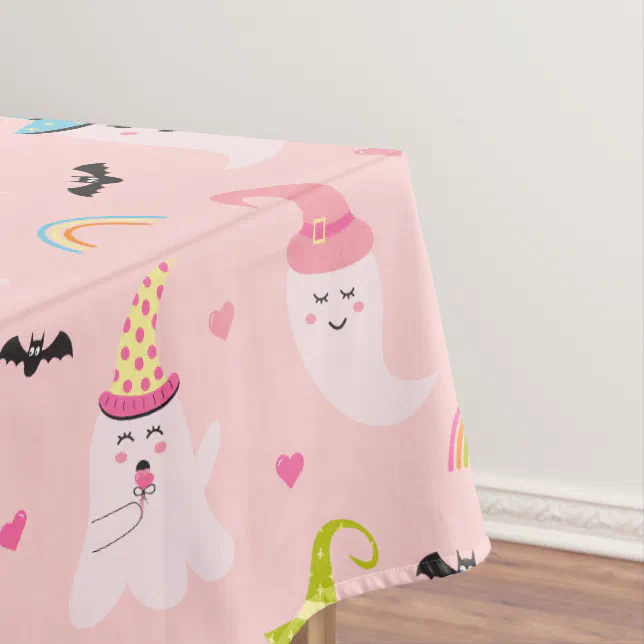 Pink Halloween Spooky Cute Ghost Tablecloth | Zazzle