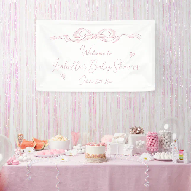 Pink Hand Drawn Bow Baby Shower Welcome Banner | Zazzle