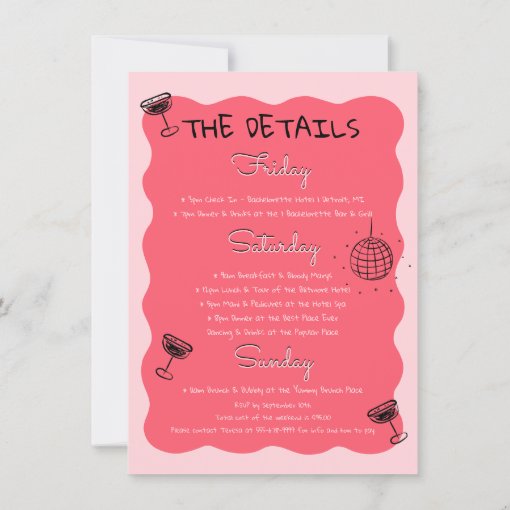 Pink Hand drawn Funky Bachelorette Weekend Invitation | Zazzle