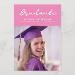 Pink Handwriting Graduate Editable Graduation Announcement | Zazzle