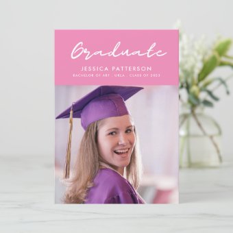 Pink Handwriting Graduate Editable Graduation Announcement | Zazzle