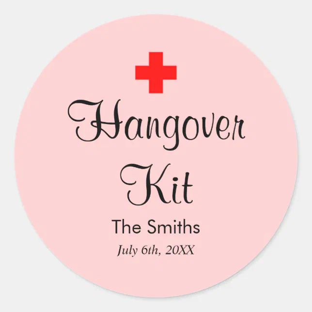 Pink Hangover Kit Modern Wedding Favor Sticker | Zazzle