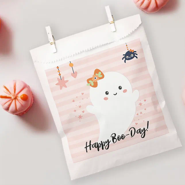 Pink Happy Boo Day Kawaii Ghost Birthday Favor Bag | Zazzle