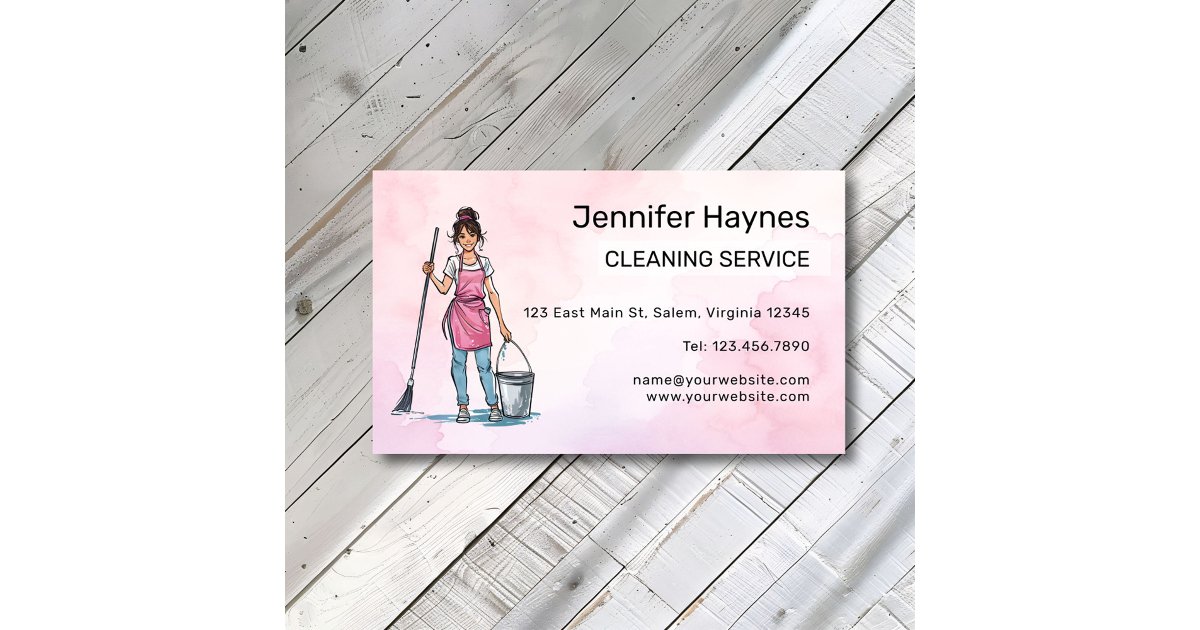 Pink Happy Bright Clean Cleaning Lady Services Business Card | Zazzle