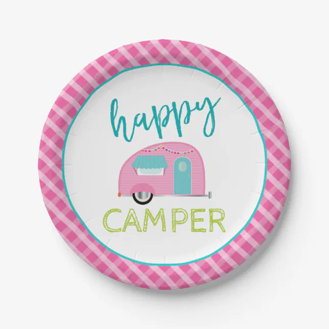 Pink Happy Camper Paper Plates | Zazzle