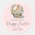Pink Happy Easter Bunny Classic Round Sticker | Zazzle