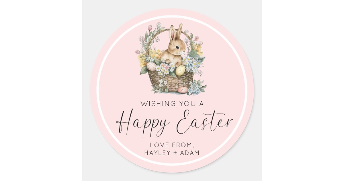Pink Happy Easter Bunny Classic Round Sticker | Zazzle