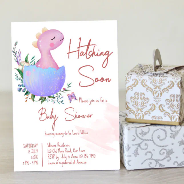 Pink hatching soon baby shower invite | Zazzle