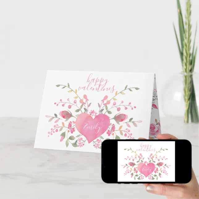 Pink Heart and Flowers Valentine's Day Card | Zazzle