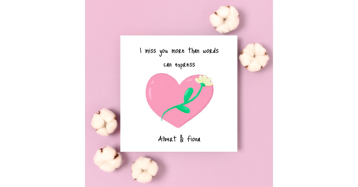 Pink Heart and White Flower Miss You Note Card | Zazzle