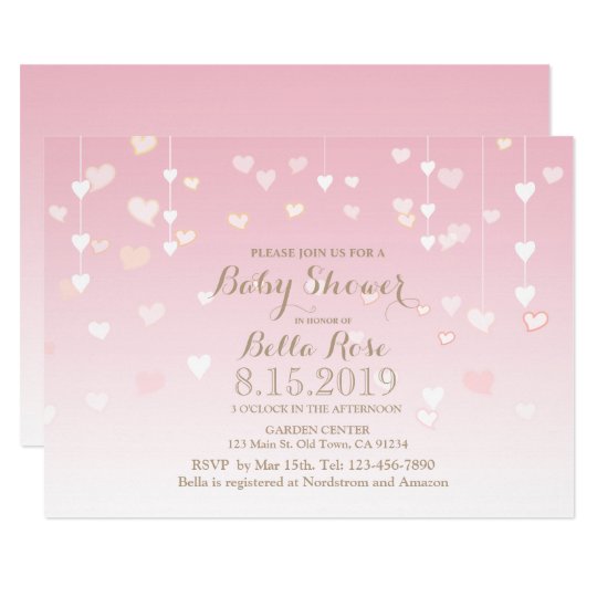 Pink heart baby girl baby shower invitations | Zazzle.com