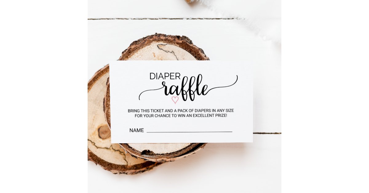 Pink Heart Black Calligraphy Diaper Raffle Insert | Zazzle