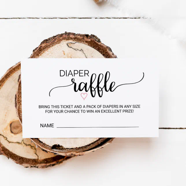Pink Heart Black Calligraphy Diaper Raffle Insert | Zazzle