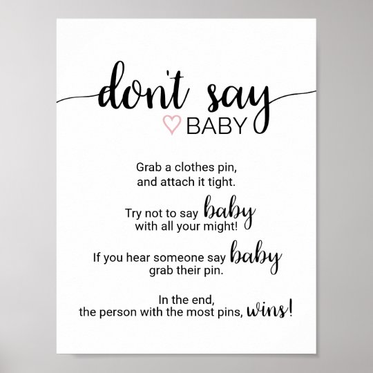 Pink Heart | Black Calligraphy Don't Say Baby Sign | Zazzle.com