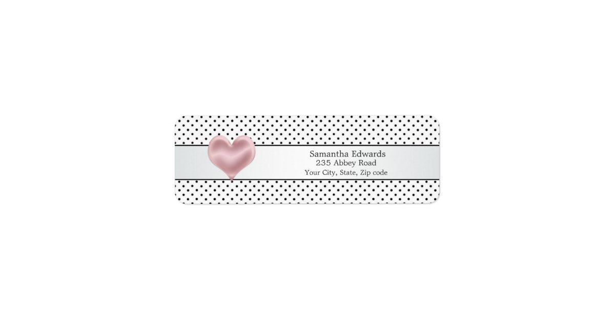 Pink heart black polka dot Label | Zazzle