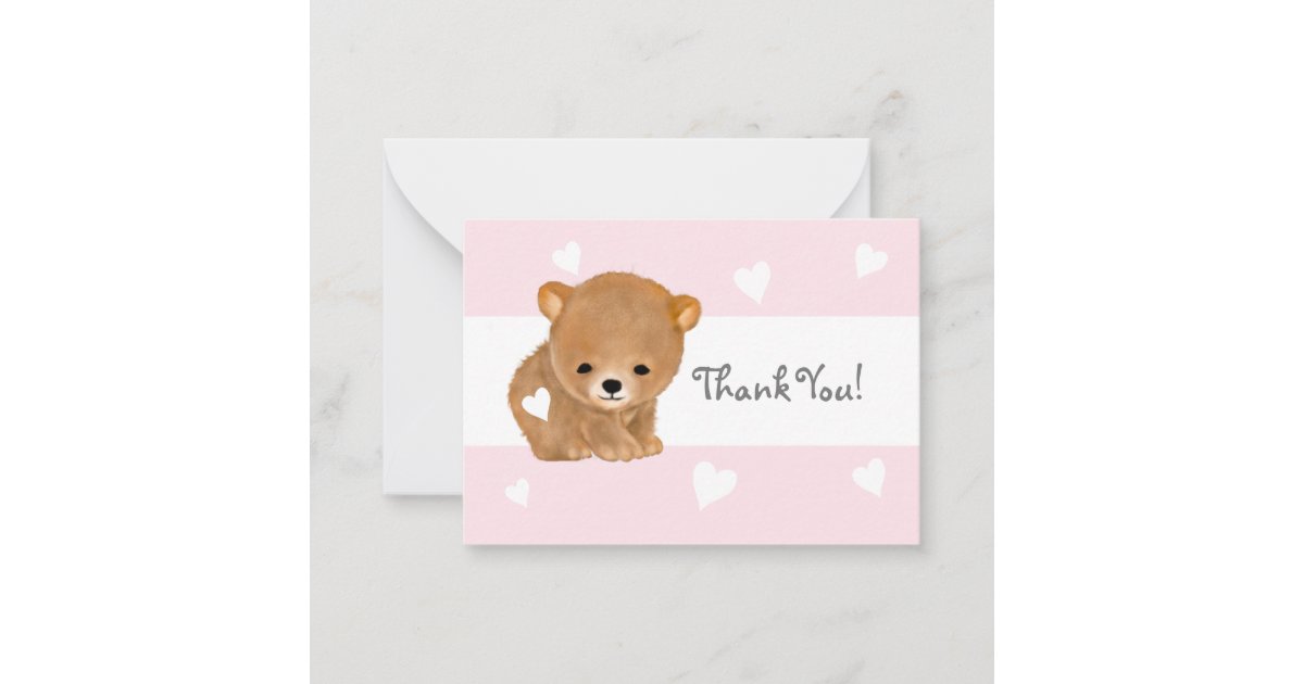 Pink Heart Brown Bear Thank You Notecards | Zazzle
