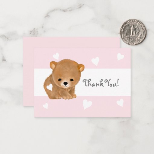 Pink Heart Brown Bear Thank You Notecards | Zazzle