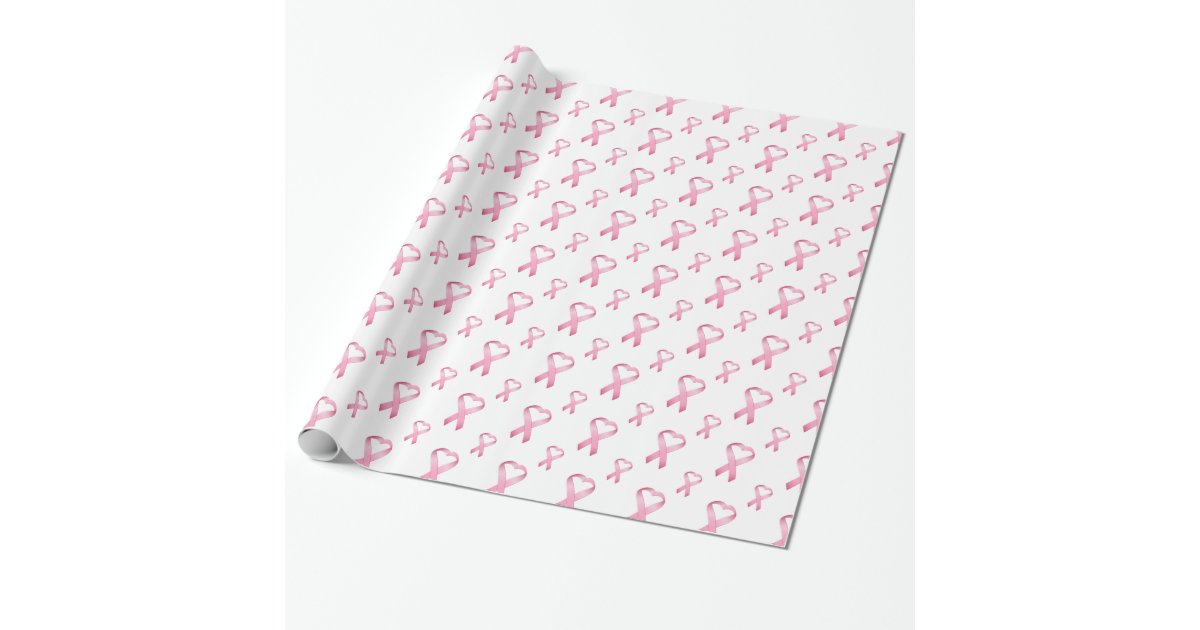 Pink Heart Cancer Ribbon 2 Wrapping Paper | Zazzle
