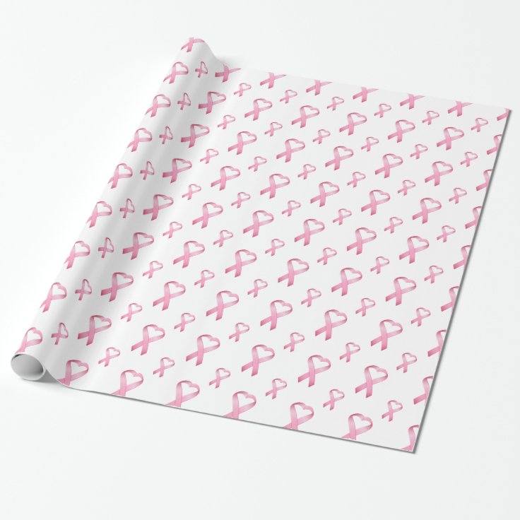 Pink Heart Cancer Ribbon 2 Wrapping Paper | Zazzle