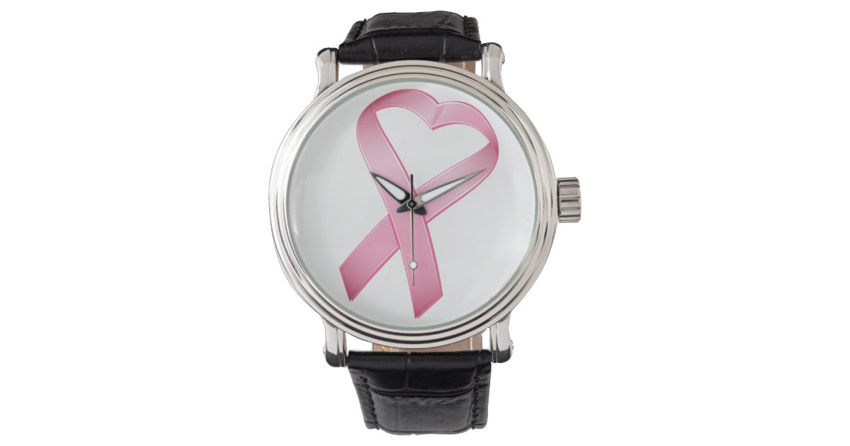 Pink Heart Cancer Ribbon Watch | Zazzle