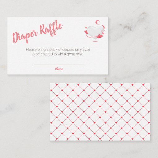 Pink Heart Diaper Raffle Girl Baby Shower Enclosure Card | Zazzle