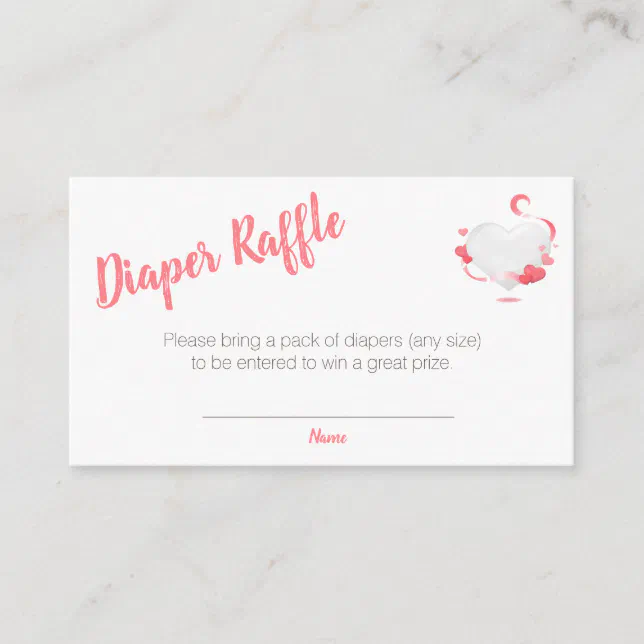 Pink Heart Diaper Raffle Girl Baby Shower Enclosure Card | Zazzle