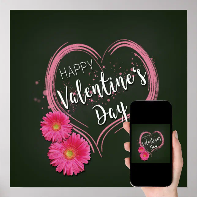 Pink Heart Flowers Valentine's Day - Poster Print | Zazzle