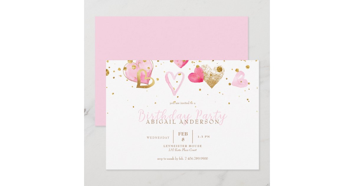 Pink Heart Girl Birthday Party Invitation | Zazzle