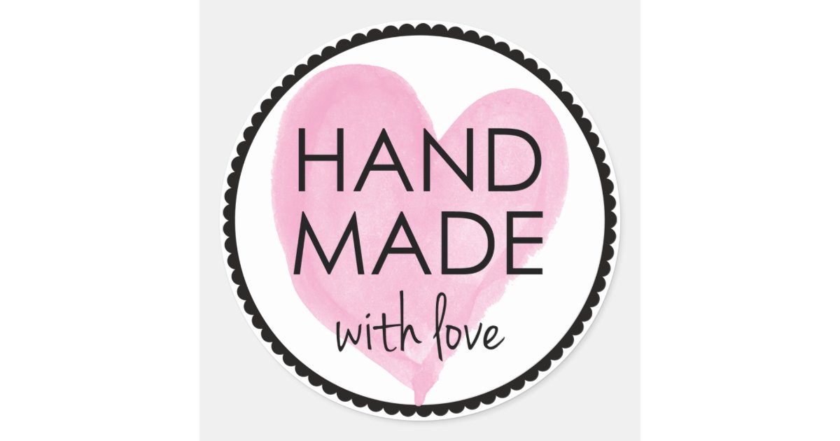 Pink Heart Handmade with Love Classic Round Sticker | Zazzle
