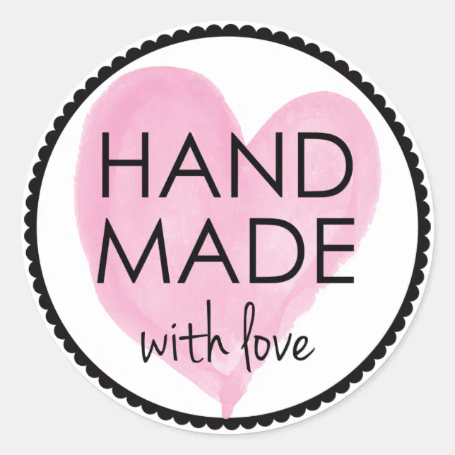 Pink Heart Handmade with Love Classic Round Sticker | Zazzle