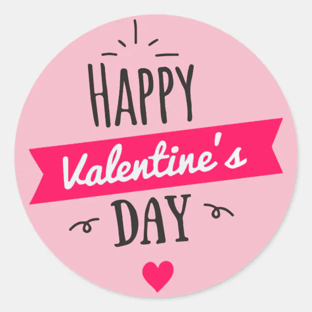 Pink Heart Happy Valentines Day Classic Round Sticker Zazzle