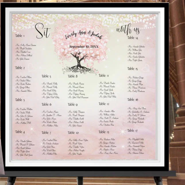 Pink Heart Leaf Tree Seating Chart Welcome Sign | Zazzle