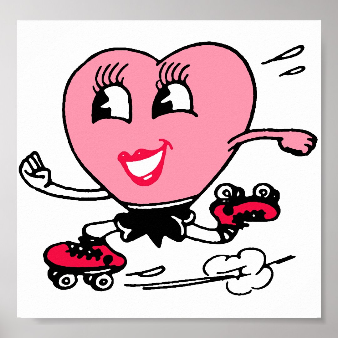 Pink Heart on Roller Skates Poster | Zazzle
