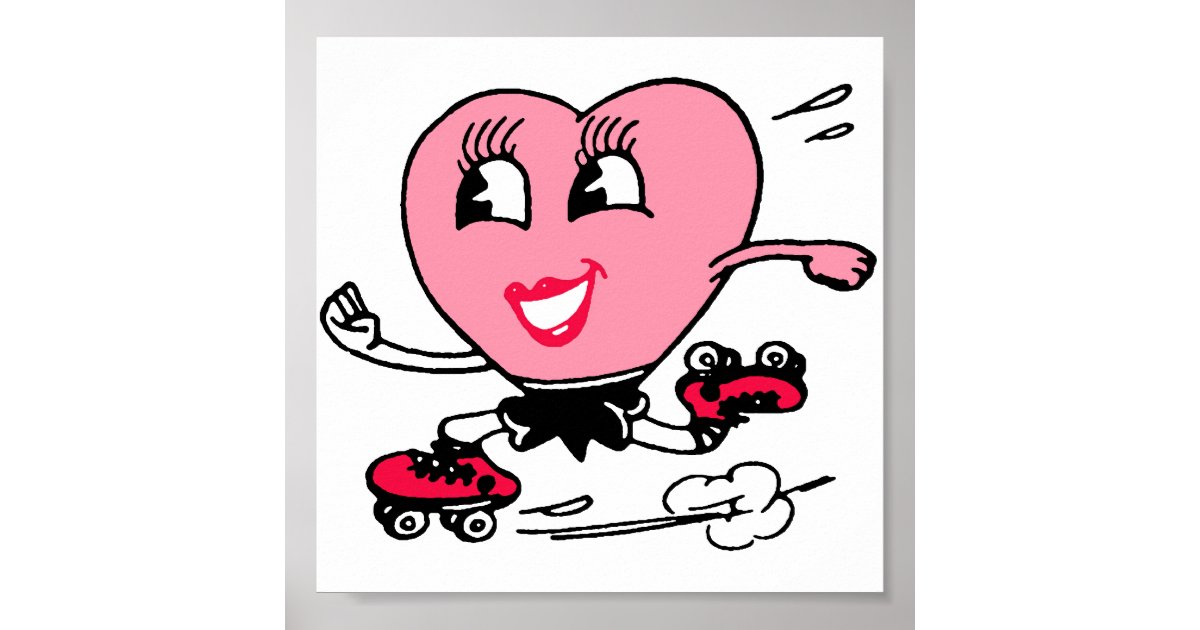 Pink Heart on Roller Skates Poster | Zazzle