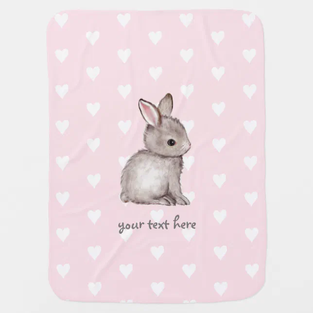 Pink Heart Pattern Bunny Baby Blanket | Zazzle