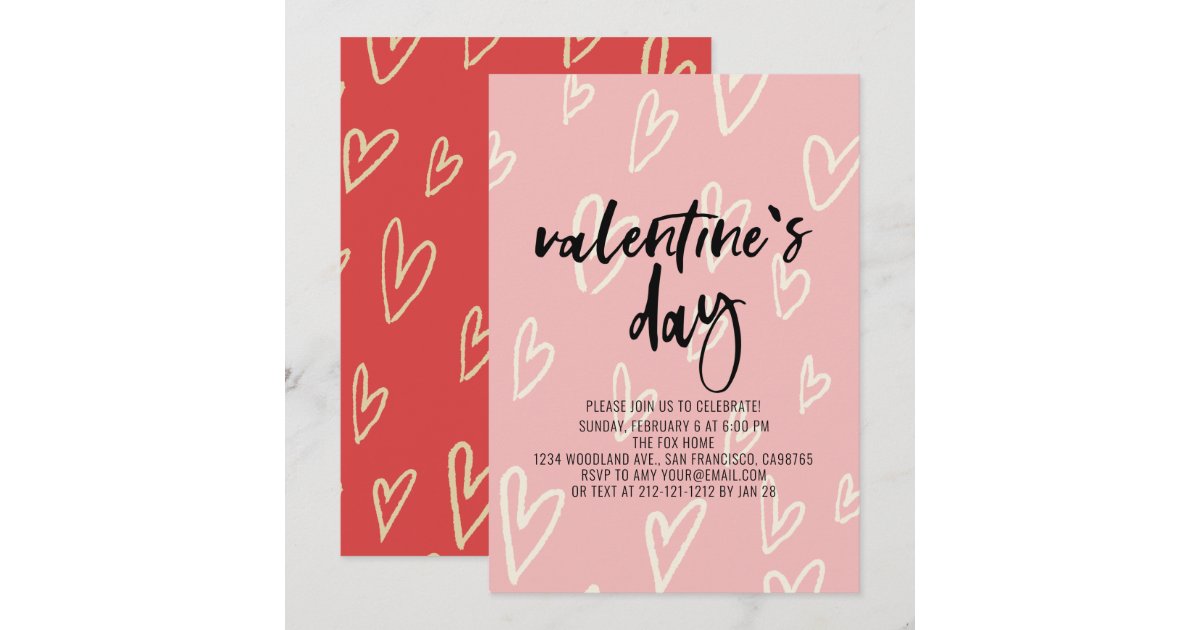Pink Heart Pattern Valentine's Day Party Invitation | Zazzle