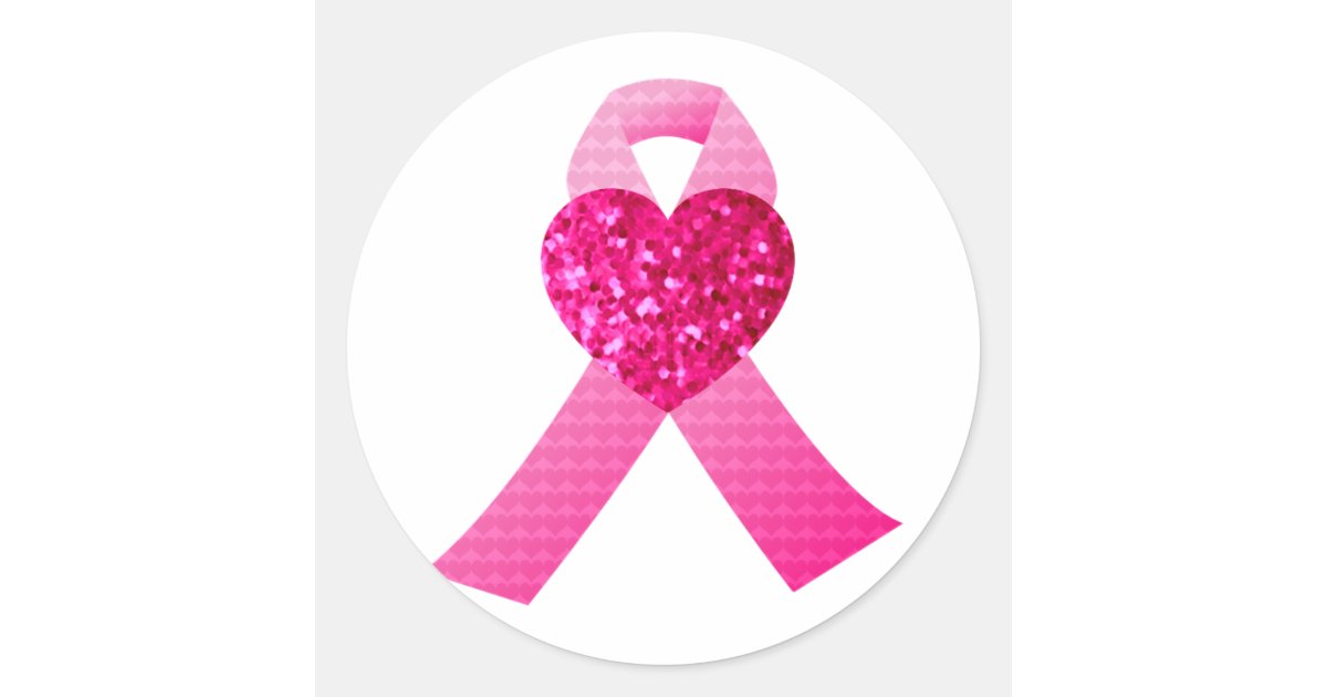Pink Heart Ribbon Breast Cancer Awareness Classic Round Sticker | Zazzle