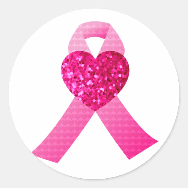 Pink Heart Ribbon Breast Cancer Awareness Classic Round Sticker | Zazzle