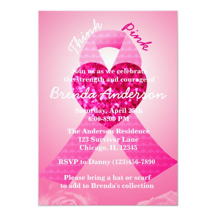 Pink Heart Ribbon Breast Cancer Awareness Party Invitation | Zazzle.com