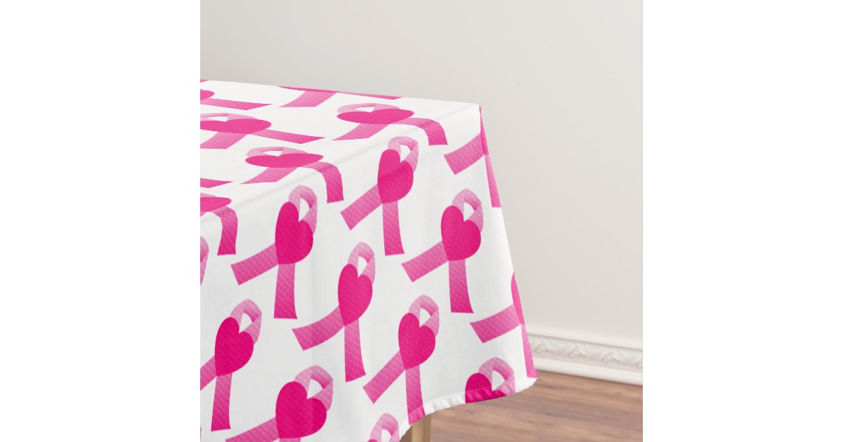 Pink Heart Ribbon Breast Cancer Awareness Tablecloth | Zazzle