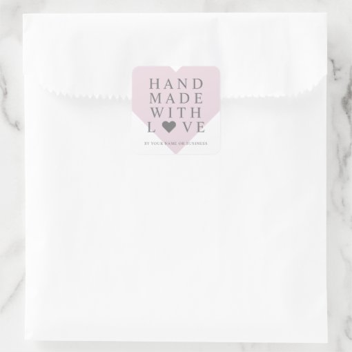 Pink Heart with Handmade with Love Quote Square Sticker | Zazzle