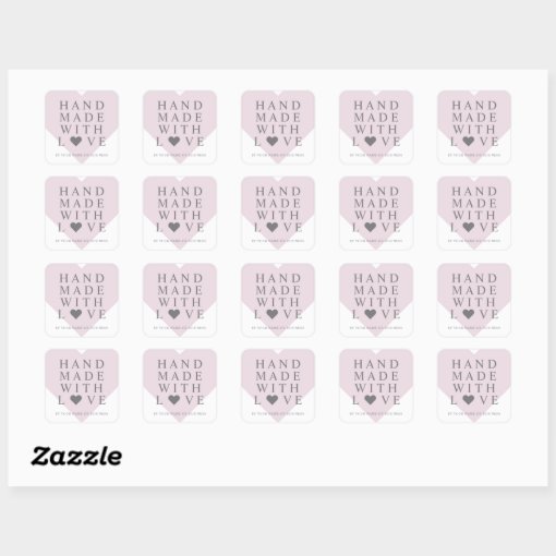 Pink Heart with Handmade with Love Quote Square Sticker | Zazzle