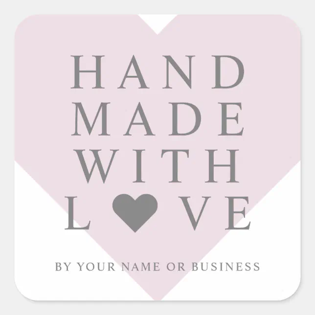 Pink Heart with Handmade with Love Quote Square Sticker | Zazzle
