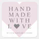 Pink Heart with Handmade with Love Quote Square Sticker | Zazzle