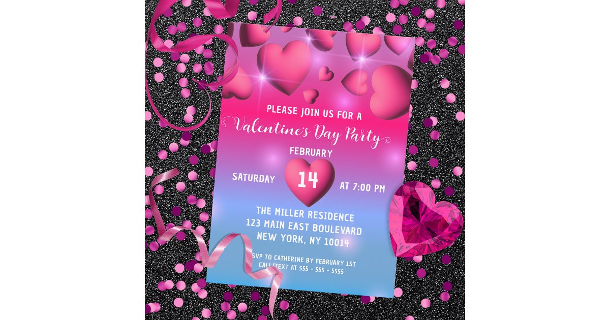 Pink Hearts And Sparkles Valentine's Day Party Invitation | Zazzle