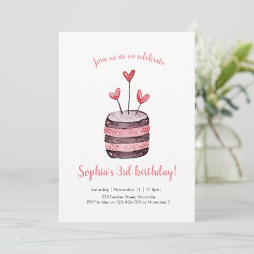Pink Hearts Birthday Cake Invitation | Zazzle