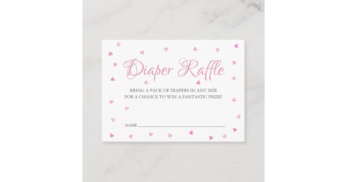 Pink Hearts Diaper Raffle Baby Shower Enclosure Card | Zazzle