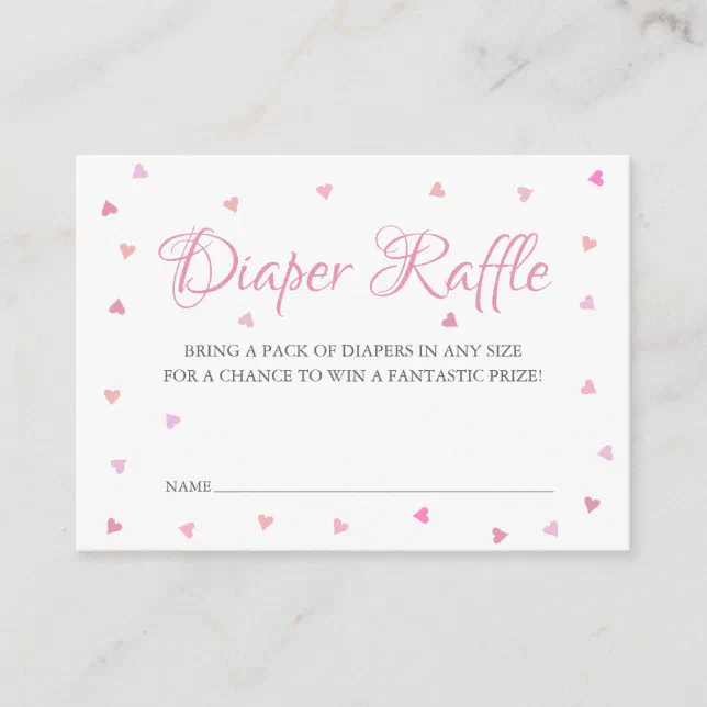 Pink Hearts Diaper Raffle Baby Shower Enclosure Card | Zazzle