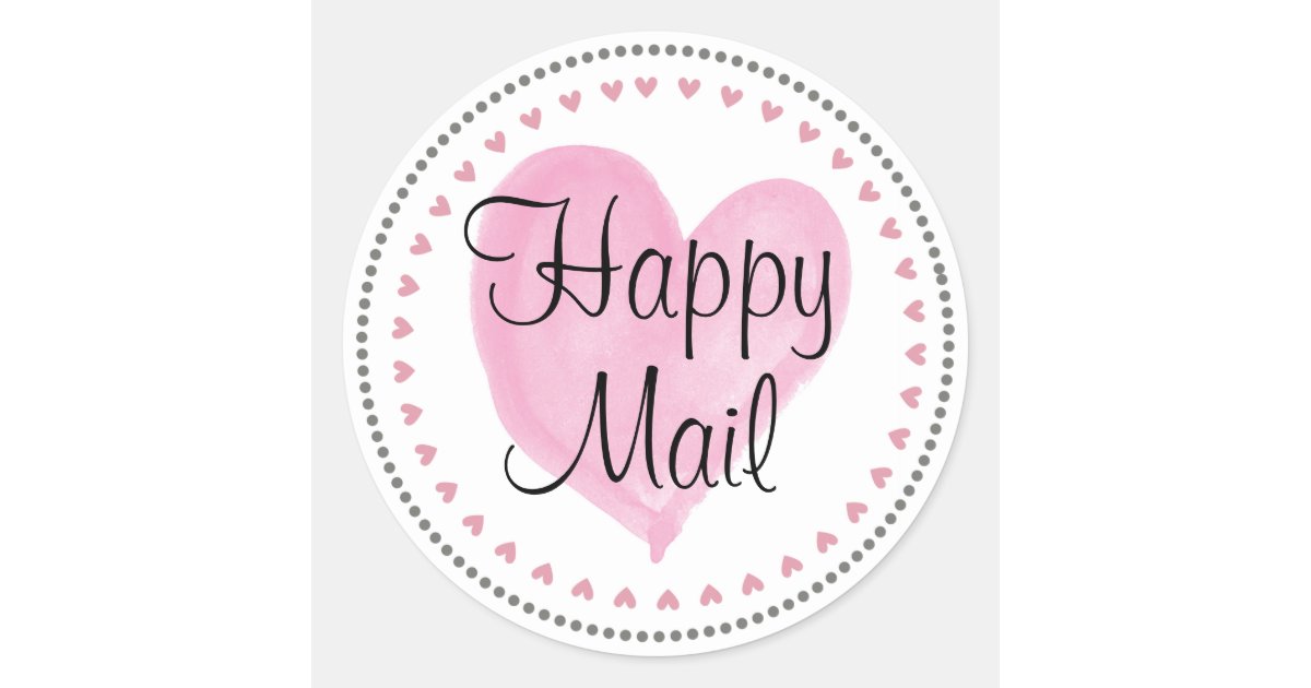 Pink Hearts Happy Mail Classic Round Sticker | Zazzle